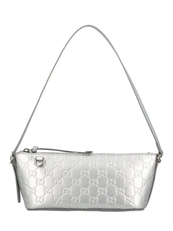 Gucci Gg Emblem Metallic Shoulder Bag - Silver