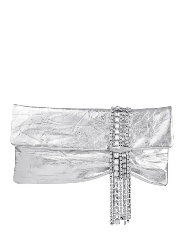 JIMMY CHOO Metallic Clutch With Crystal Embellishments - Silver