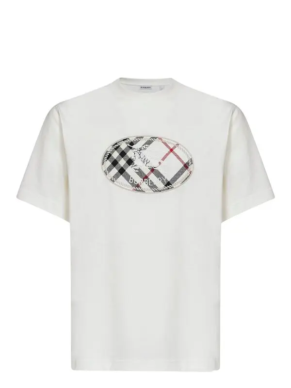 Burberry Chalk White Cotton Knight Stamp Check T-shirt - Multicolor