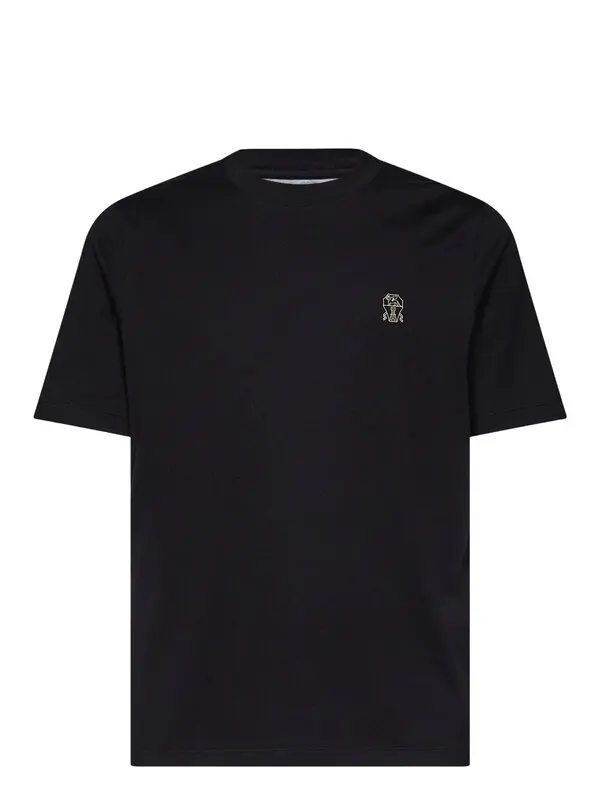 Brunello Cucinelli Black Cotton Jersey Logo Crewneck T-shirt - Multicolor