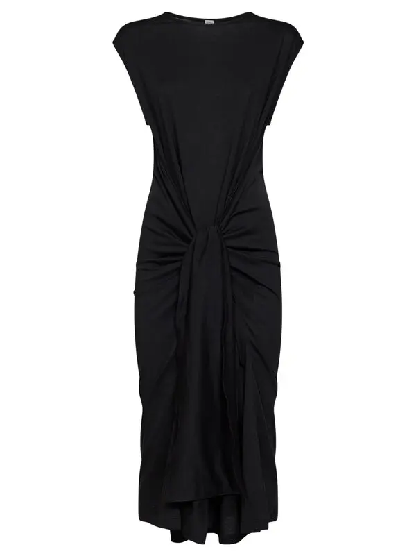 TOTEME Black Jersey Tie-waist Midi Dress - Multicolor