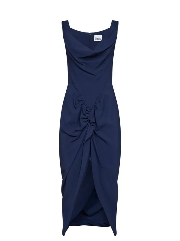 VIVIENNE WESTWOOD French Navy Stretch Viscose Panther Midi Dress - Multicolor