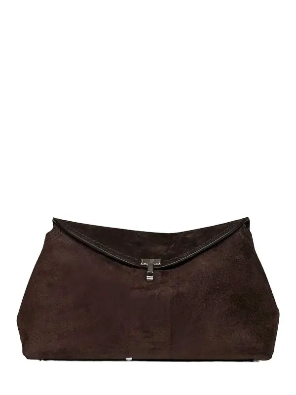 TOTEME Brown Suede T-lock Clutch Bag - Multicolor