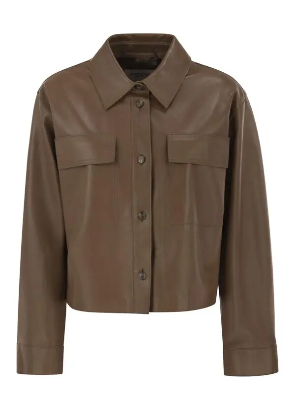 Max Mara Cropped Leather Jacket - Brown