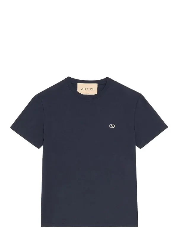 Valentino Garavani Cotton T-shirt With Vlogo Embroidery - Blue