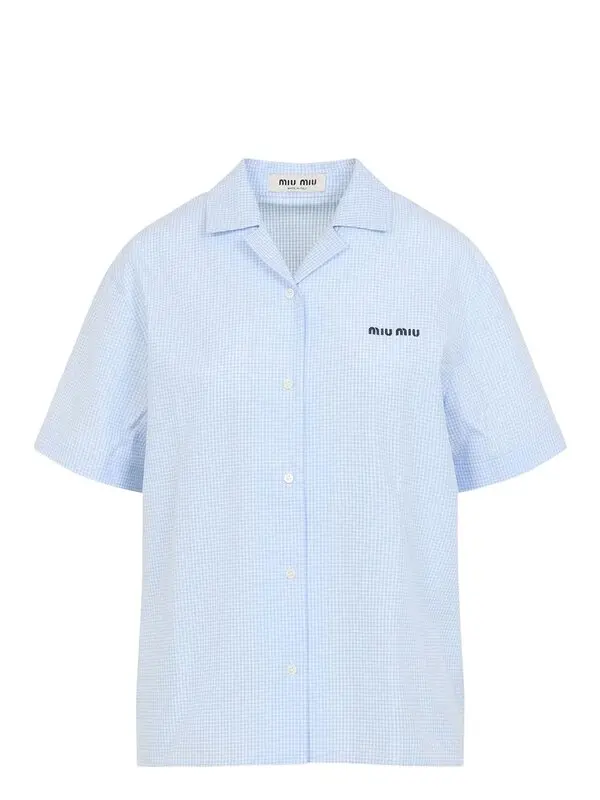 Miu Miu Gingham Check Embroidered Logo Shirt - Blue