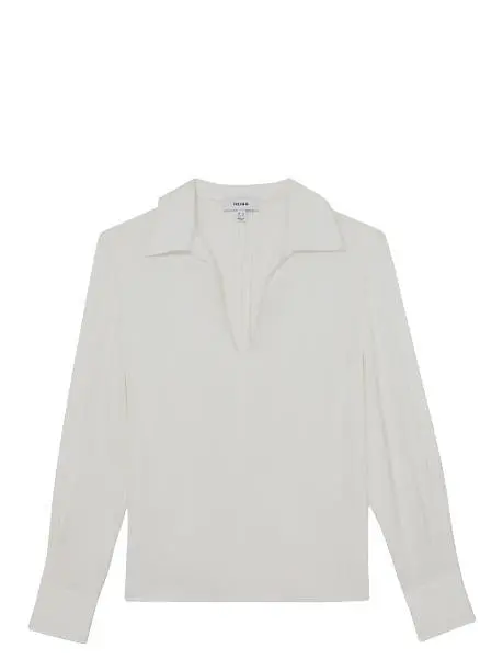 REISS Orla Open-collar Stretch Silk-blend Blouse - Ivory