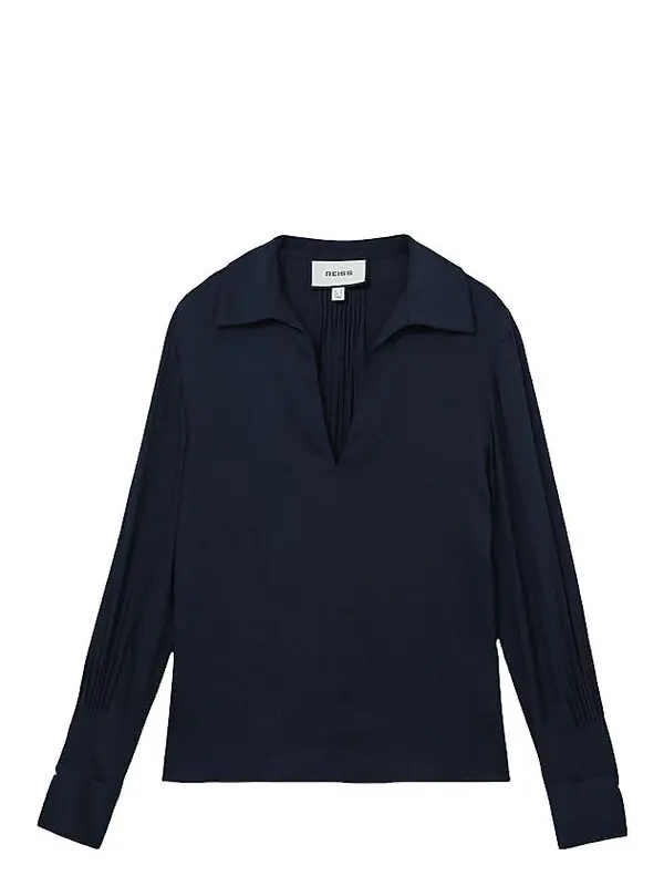 REISS Orla Open-collar Stretch Silk-blend Blouse - Navy