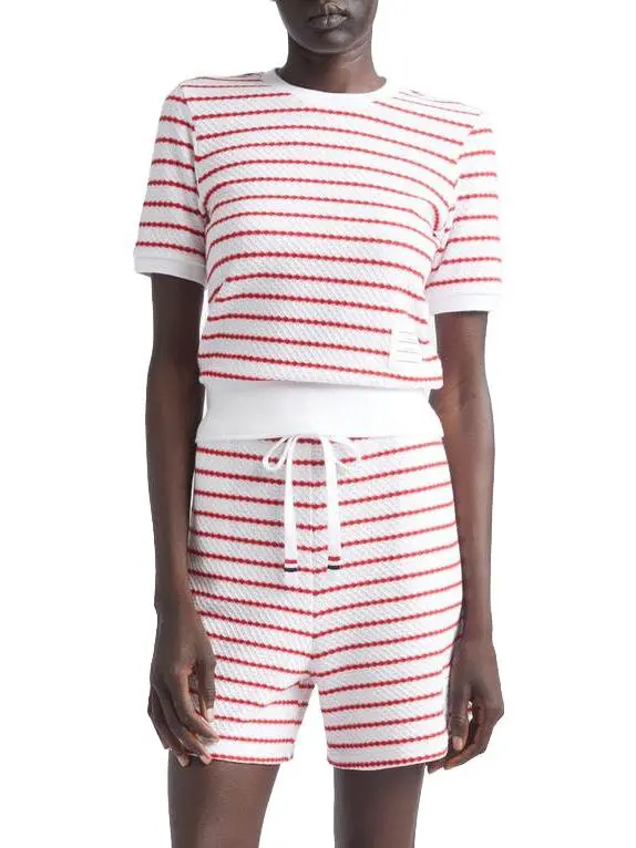 Thom Browne Stripe Cotton Honeycomb Jacquard T-shirt - White/red