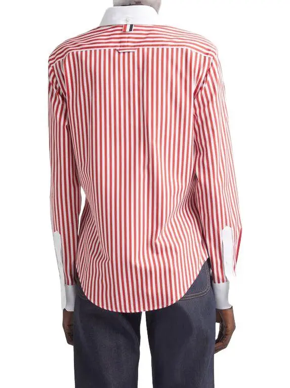 Thom Browne Embroidered Lobster Stripe Cotton Poplin Button-down Shirt - Red