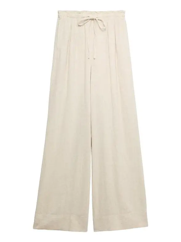 M&s Linen Blend Wide Leg Drawstring Pants - Oatmeal