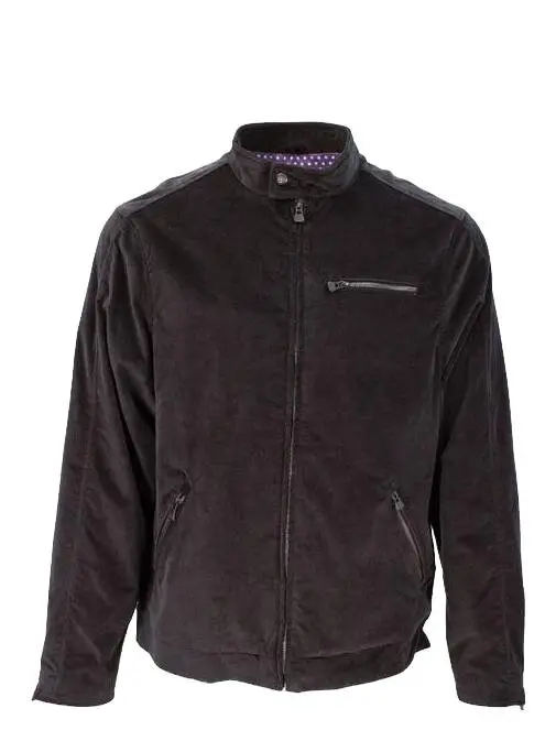 LORDS OF HARLECH Dean Stretch Velvet Biker Jacket - Black