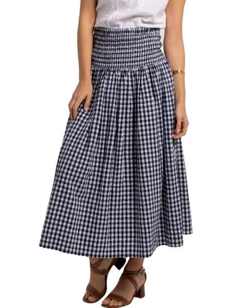 BRAKEBURN Gingham Teresa Midi Skirt - Navy