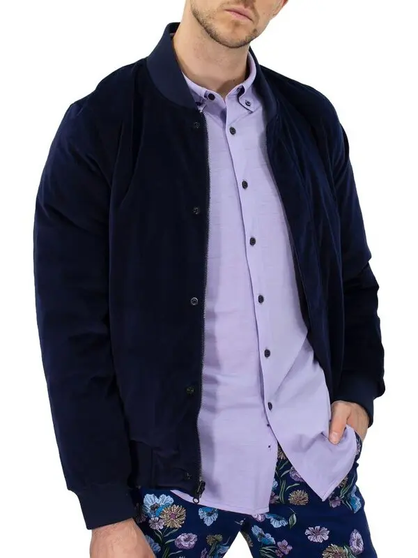 LORDS OF HARLECH Don Velvet Reversible Bomber Jacket - Navy