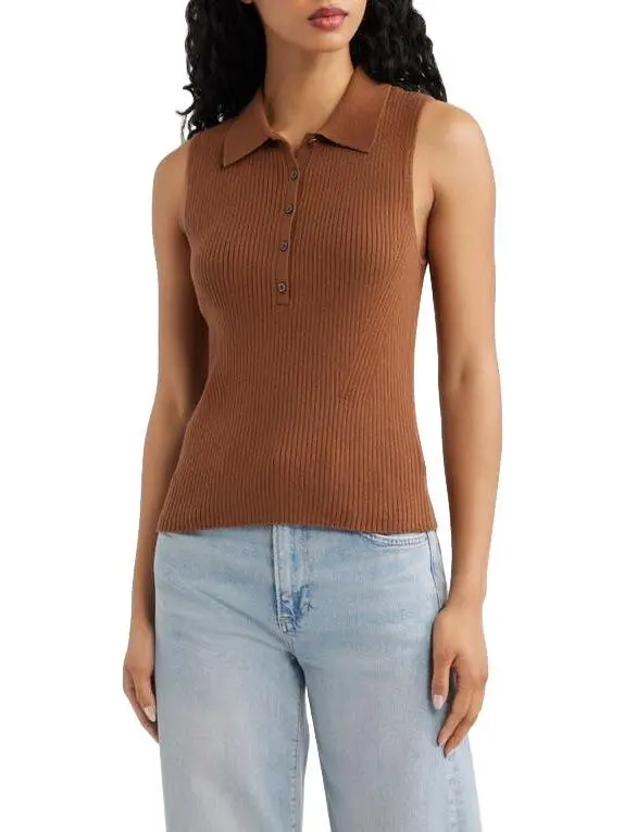 Paige Vesta Rib Sleeveless Polo - Cognac