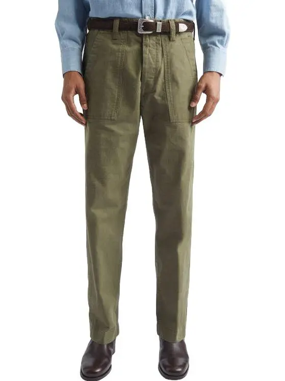 DRAKE'S Cotton Twill Fatigue Trousers - Khaki