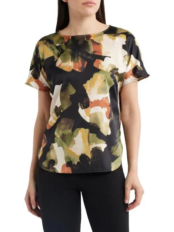 Anne Klein Abstract Print Short Sleeve Top - Bay Leaf Multi