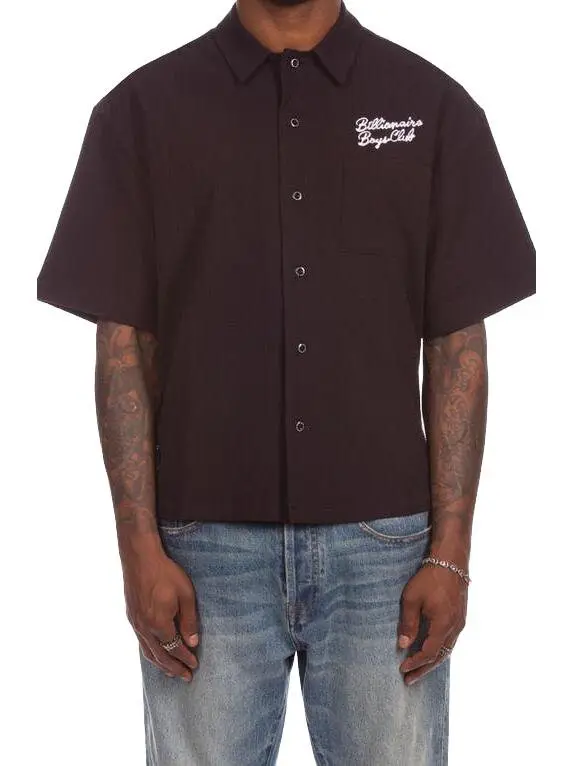 BILLIONAIRE BOYS CLUB Bb Script Embroidered Cotton Seersucker Camp Shirt - Black