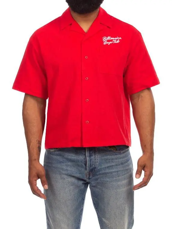BILLIONAIRE BOYS CLUB Bb Script Embroidered Cotton Seersucker Camp Shirt - Red