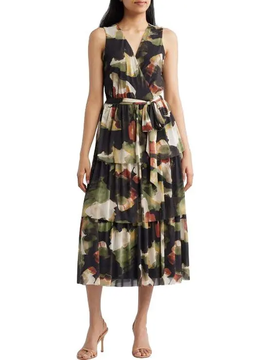 Anne Klein Abstract Print Mesh Midi Dress - Bay Leaf Multi