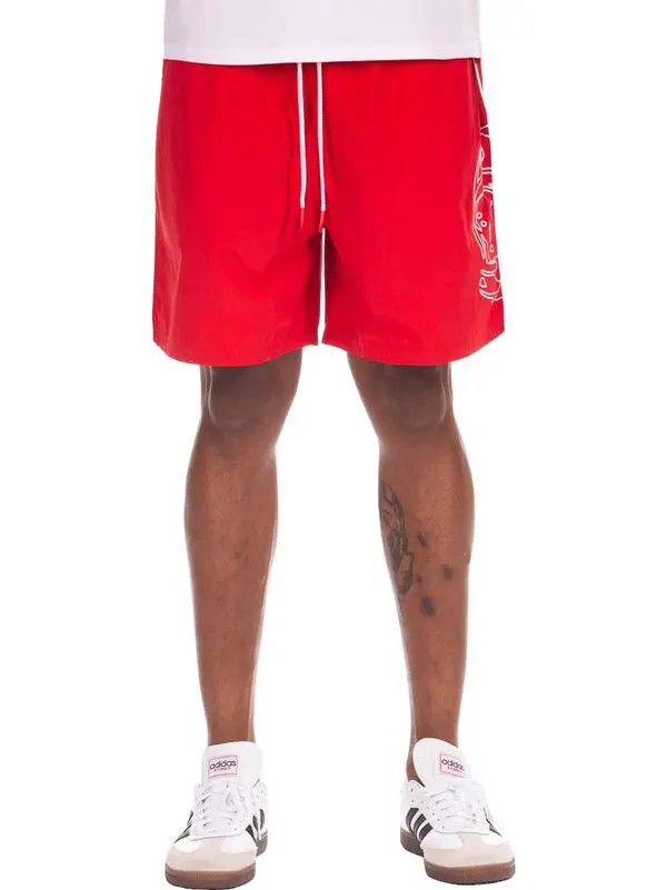 BILLIONAIRE BOYS CLUB Nylon Drawstring Shorts With Helmet Graphic - Red