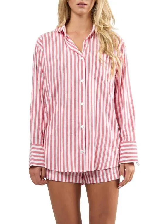 VIENS AVEC MOI Striped Boyfriend Shirt - Red