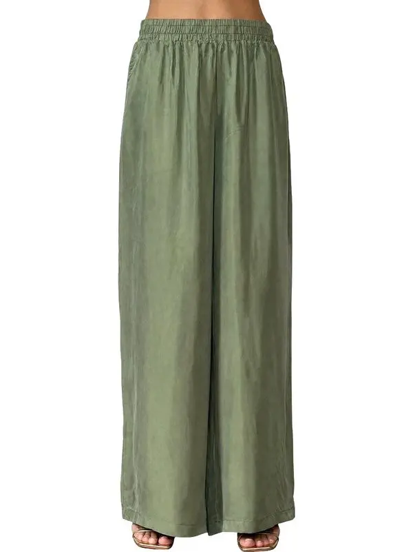 VIENS AVEC MOI The Riviera Cupro Wide Leg Pants - Olive