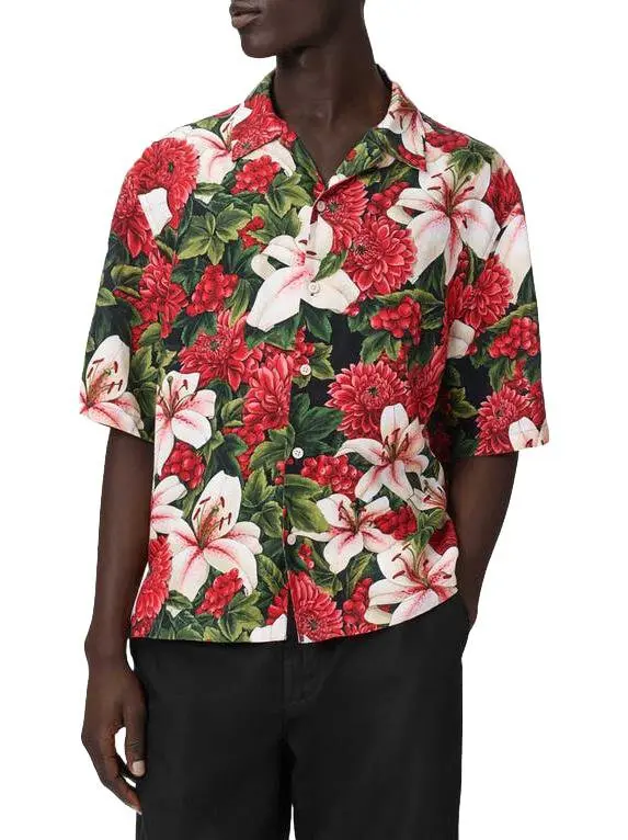 ALLSAINTS Hokkaido Floral Camp Shirt - Red