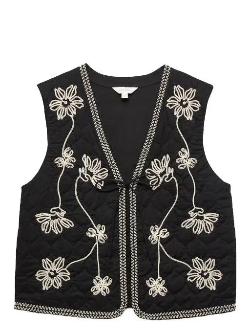PER UNA BY M&S Embroidered Cotton Vest - Black/multi