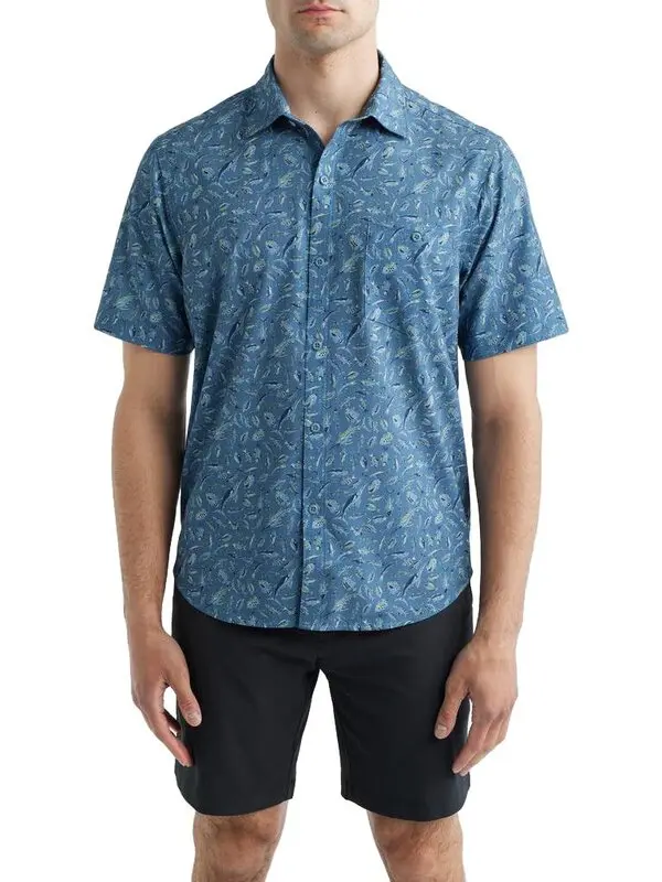 Tommy Bahama Bahama Coast Night Schooled Fish Print Islandzone® Short Sleeve Button-up Shirt - Kingfish
