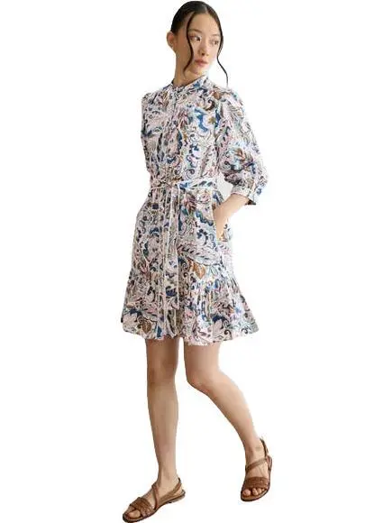 HOBBS LONDON 3/4 Sleeve Tie Waist Mini Dress - Ivory Multi