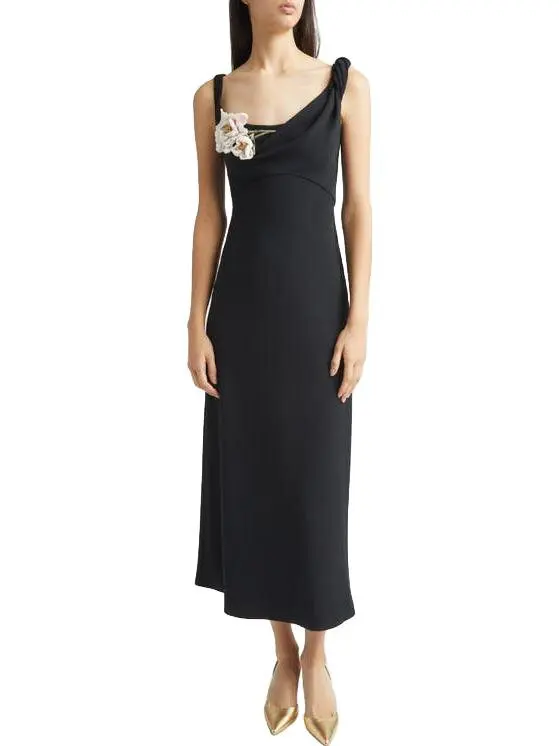 Lela Rose Peony Crochet Appliqué Milano Stitch Sweater Dress - Black