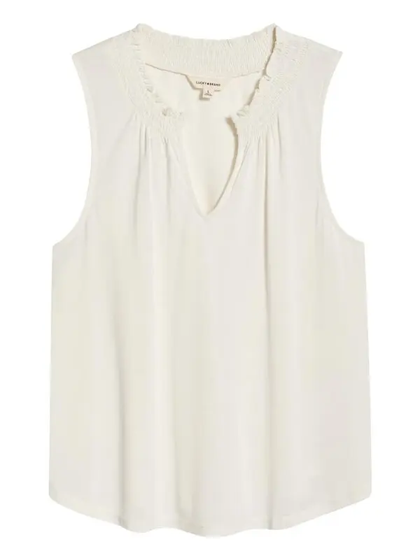Lucky Brand Smocked Detail Sleeveless Knit Top - Etherial White