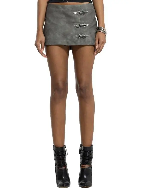 JADED LONDON Buckled Faux Leather Mini Skirt - Grey