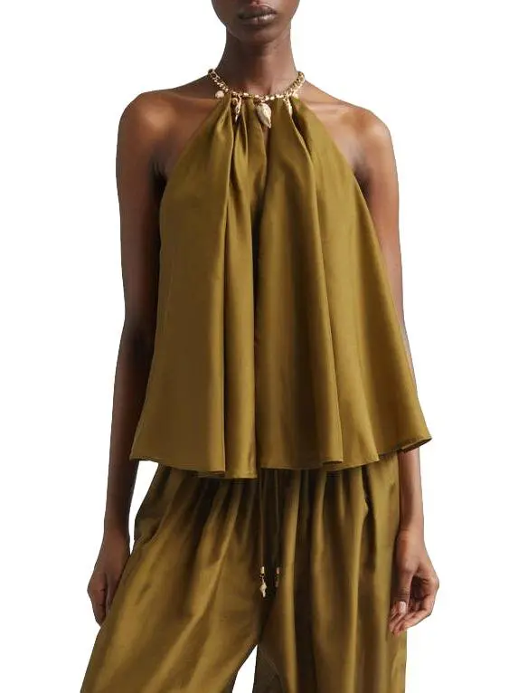 Zimmermann Mahon Silk Habutae Halter Top - Olive