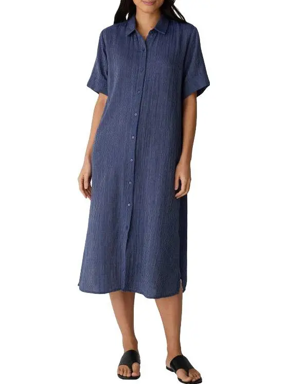 Eileen Fisher Organic Cotton Stripe Midi Shirtdress - Deep Dive