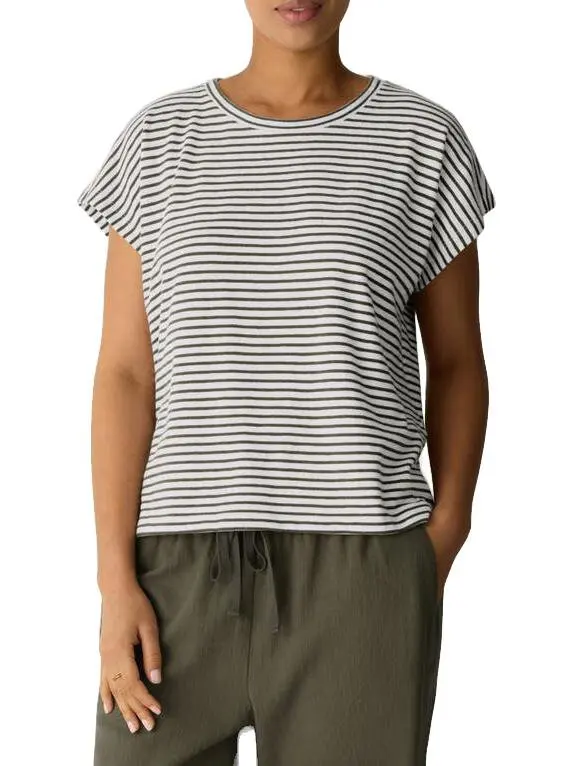 Eileen Fisher Striped Organic Cotton T-shirt - Olive