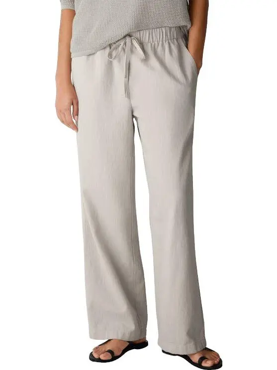 Eileen Fisher Organic Cotton & Organic Linen Straight Leg Pants - Chalk