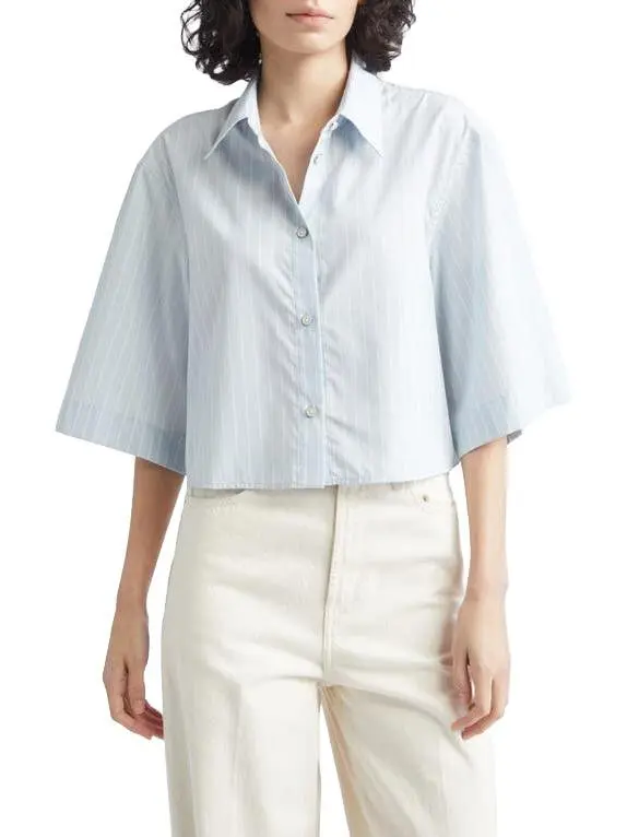 Helmut Lang Striped Cotton Blend Cropped Button-up Shirt - Light Blue Multi