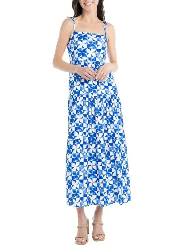 Kenny Flowers Printed Tiered Maxi Dress - Blue