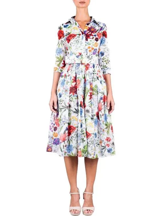 Samantha Sung Audrey Pleated Floral Print Midi Shirtdress - Botanic
