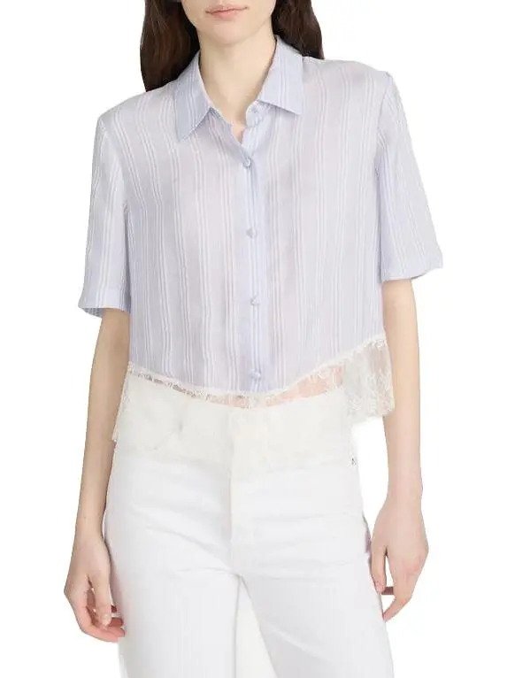 FRAME Striped Lace-trimmed Silk Shirt - Chambray Multi