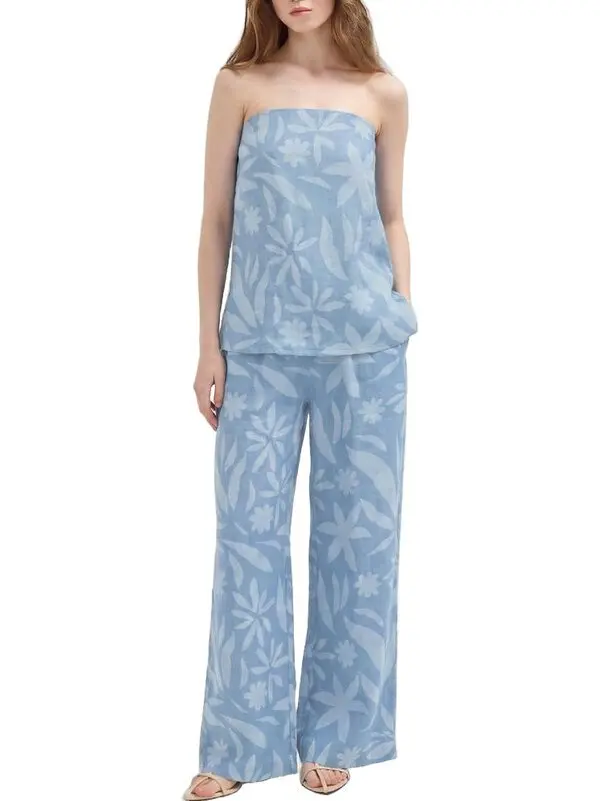 NUAJE NUAJE Rhea Wide-leg Linen Pants - Blue