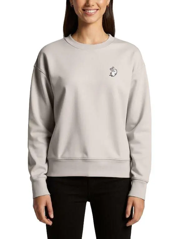 DALIX Embroidered Ghost & Hearts Relaxed Fleece Crewneck Sweatshirt - Bone