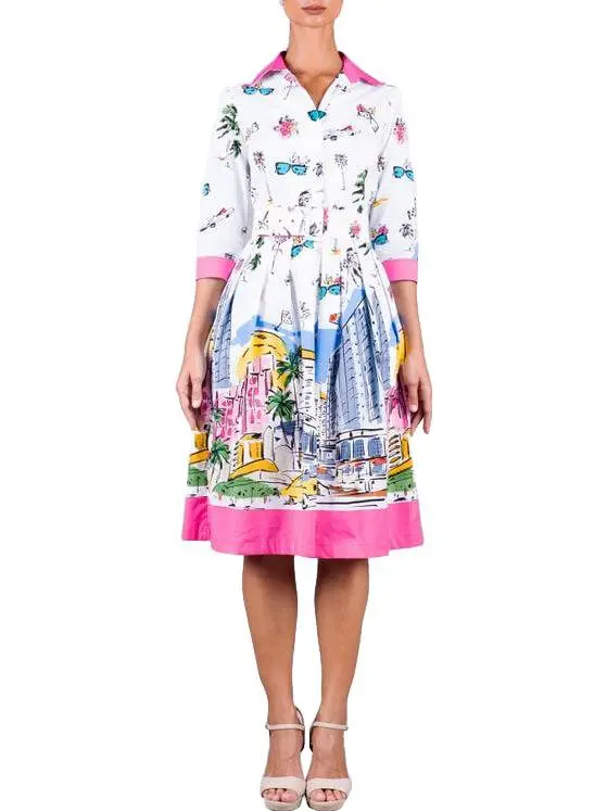 Samantha Sung Pleated Stretch Audrey Shirtdress - Monaco