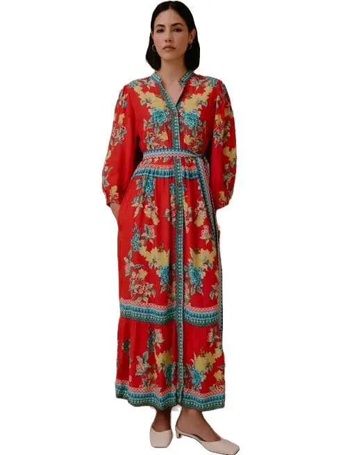 RAISHMA Printed Midi Dress - Red