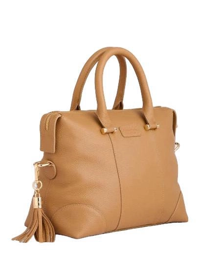 POM POM LONDON Greenwich Bag Croc-embossed Leather Satchel With Detachable Strap - Maple