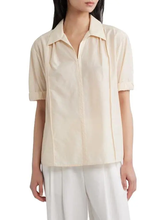 Theory Short Sleeve Cotton Blend Shirt - Almond - Vq9