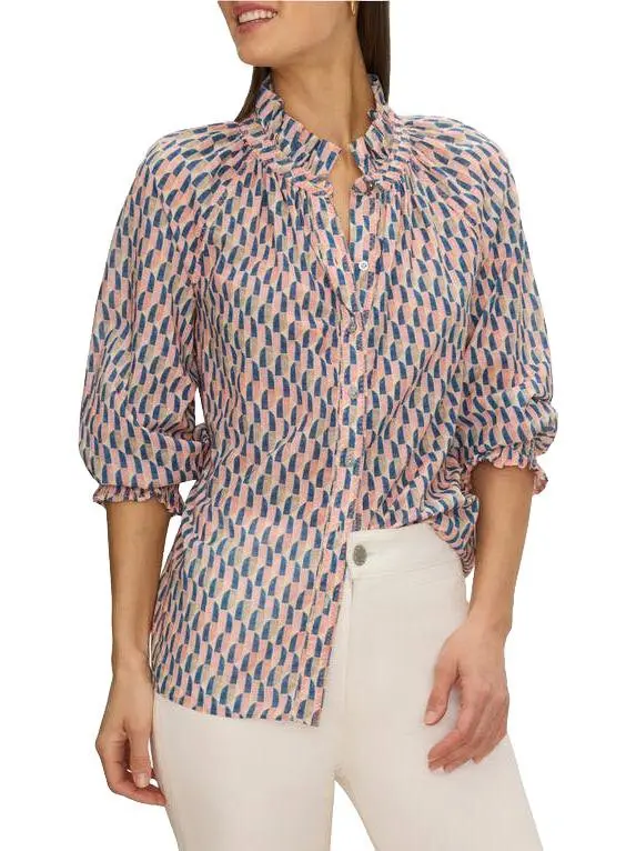 NIC+ZOE Cotton Crinkle Printed Button-up Shirt - Pink Multi