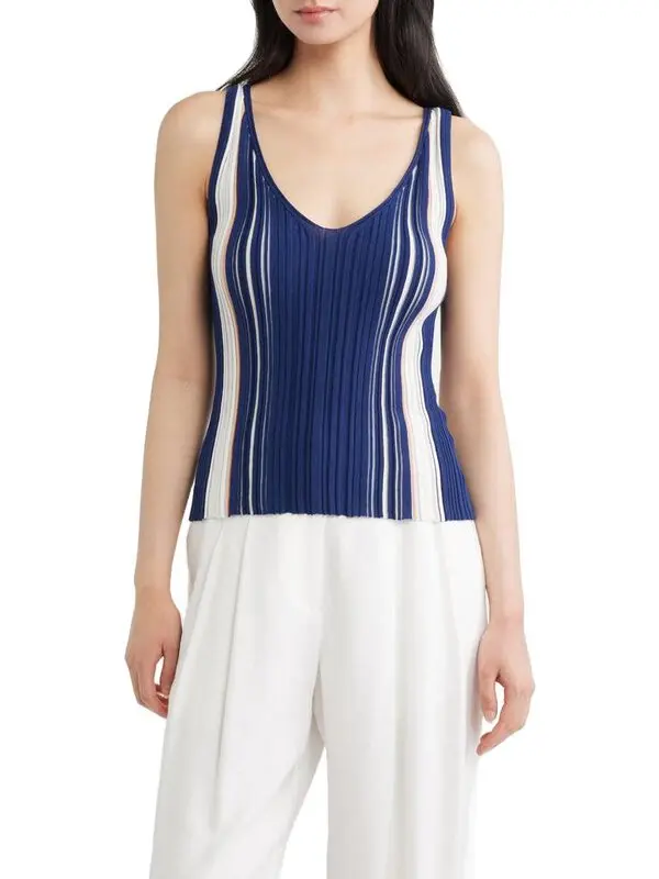 Theory Berkley Cotton Blend Scoop Neck Tank - Navy Multi